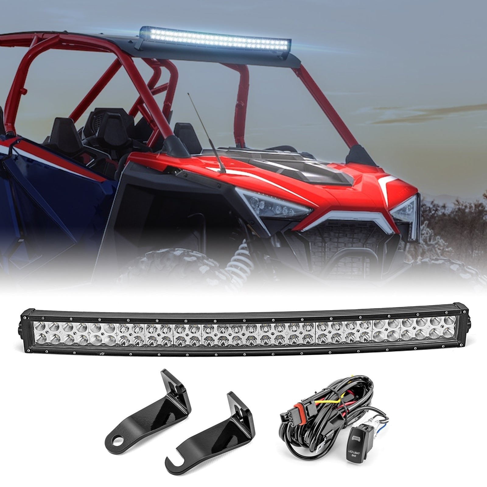 2020 2024 Polaris RZR Pro XP Roof 32 Curved LED Light Bar Kit w Puls Weisen