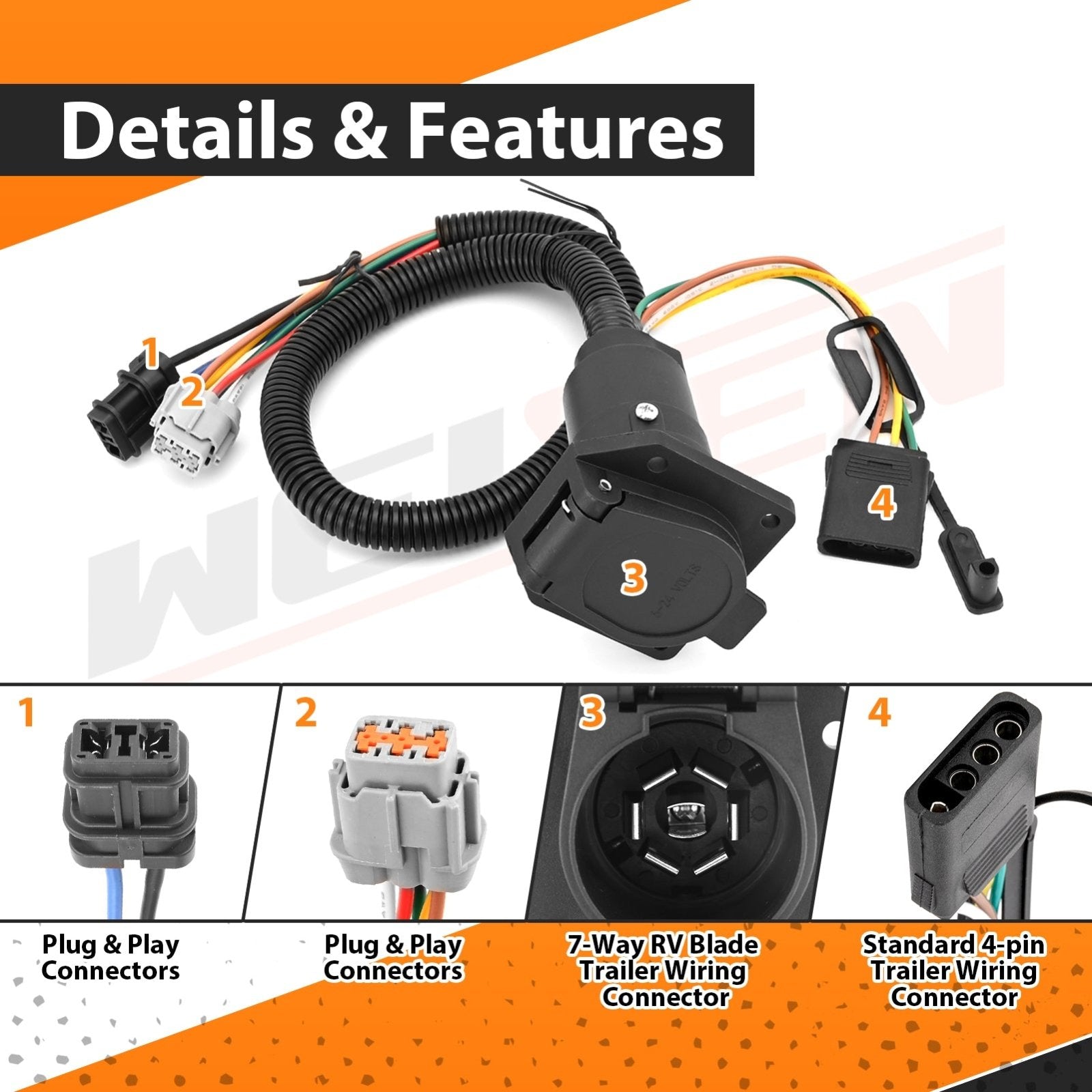 2005-2025 2nd & 3rd Gen Nissan Frontier 4-Pin to 7-Way RV Blade and 4 ...