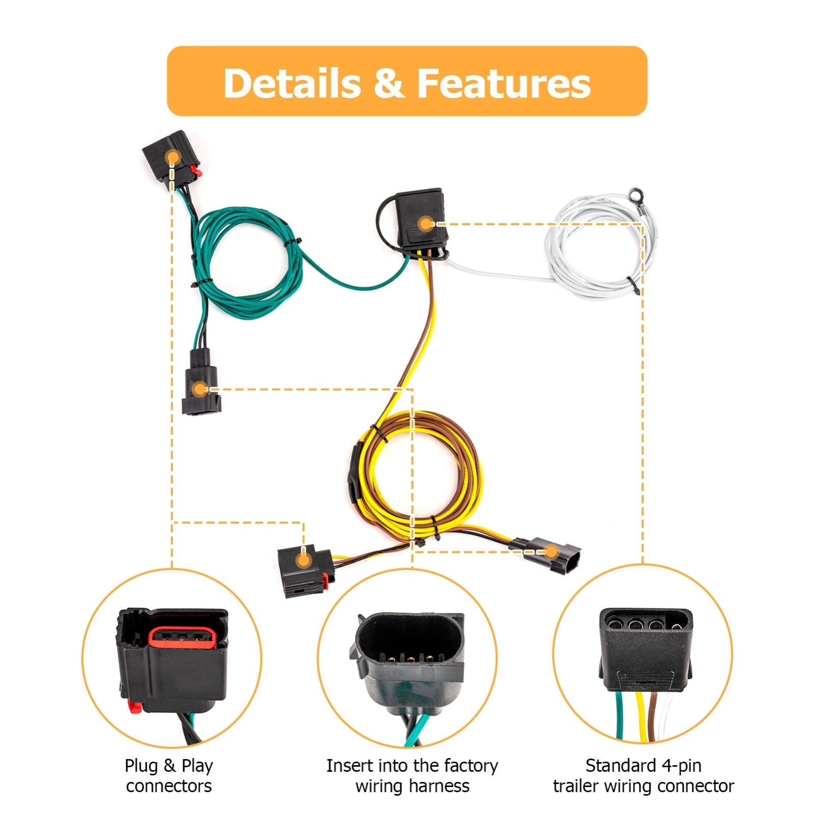 Weisen 2007 2013 Jeep Grand Cherokee 4 Way Flat Output 4 Pin Trailer Hitch Tow Wiring Harness