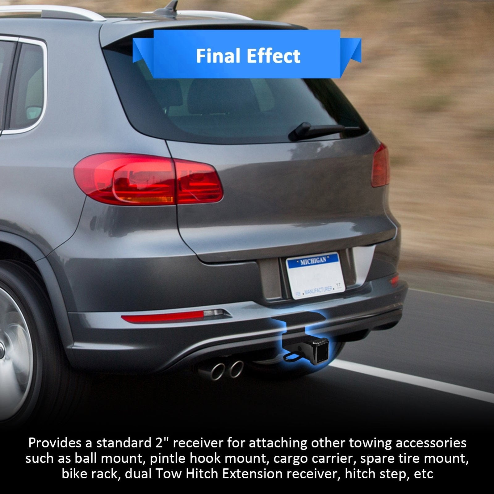 2009-2017 Volkswagen 1st Gen Tiguan 2" Rear Trailer Hitch & Adjustable ...