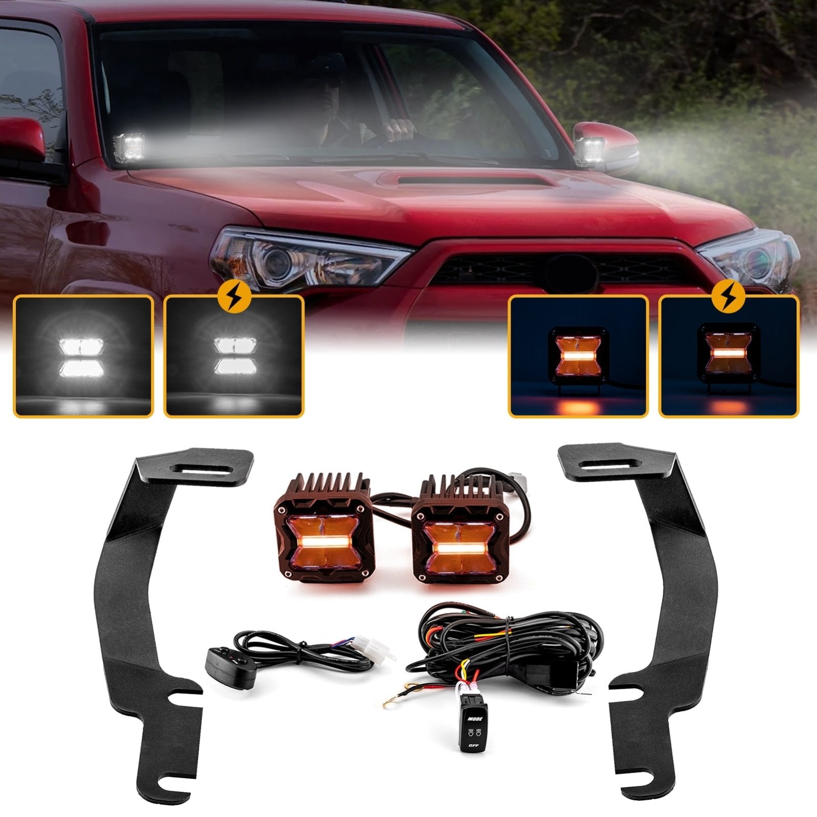 2009-2024 Toyota 4Runner & 2007-2021 Toyota Tundra 3" Amber White Stro ...