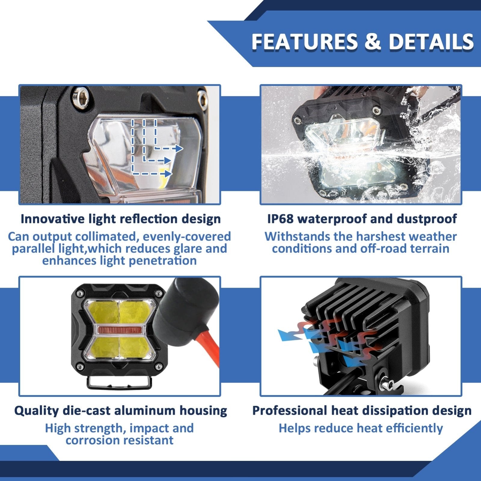 2019-2022 Chevrolet Silverado 1500 Hood Hinge 3" White & Amber Strobe ...