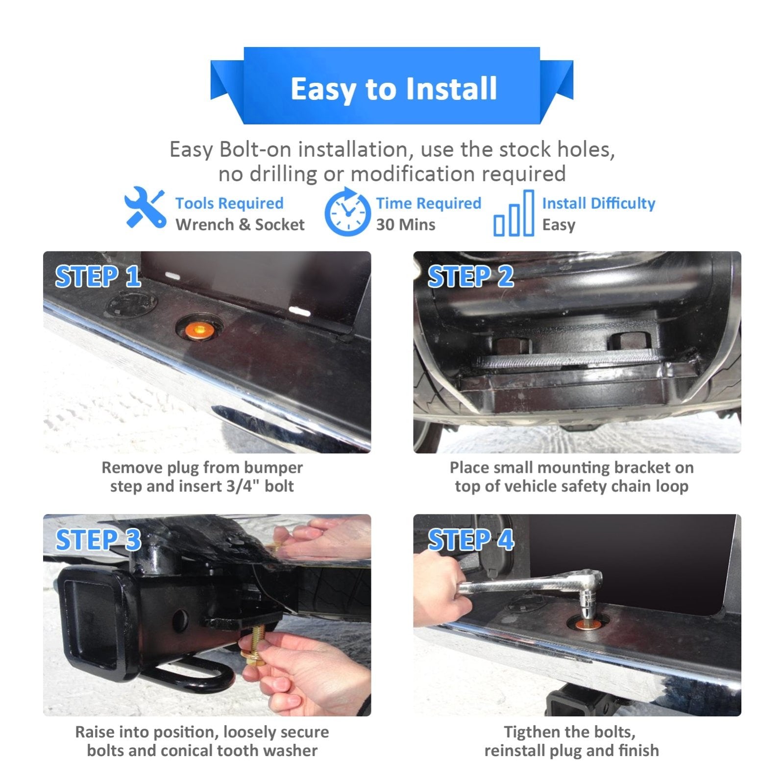 2019-2026 Dodge Ram 1500 Heavy-Duty Steel 2" Rear Trailer Hitch Receiv ...