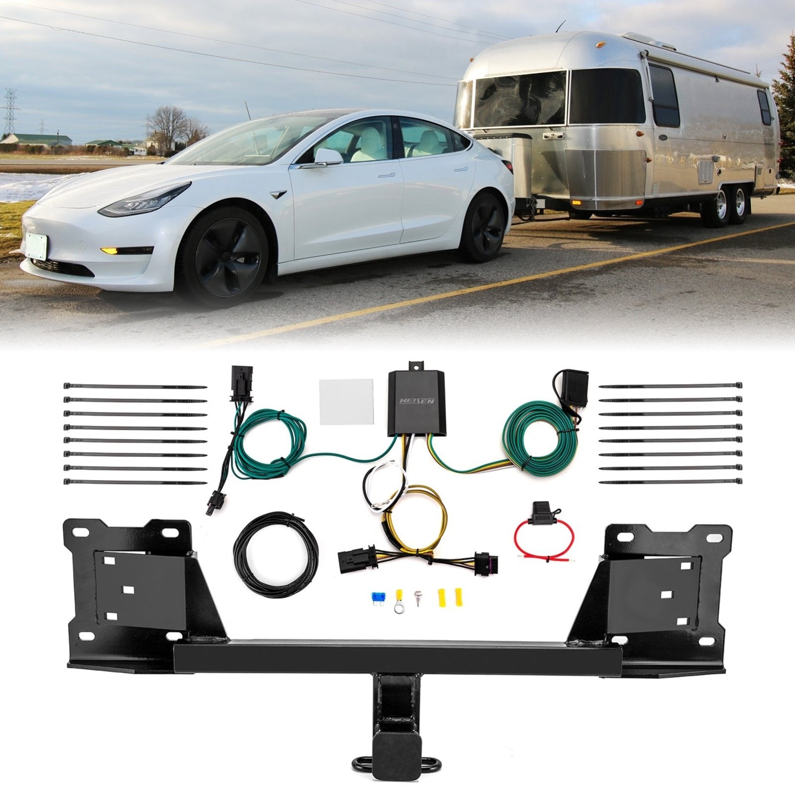 2020-2023 Tesla Model 3 No Drill Class 3 Trailer Hitch 2" Receiver & P ...