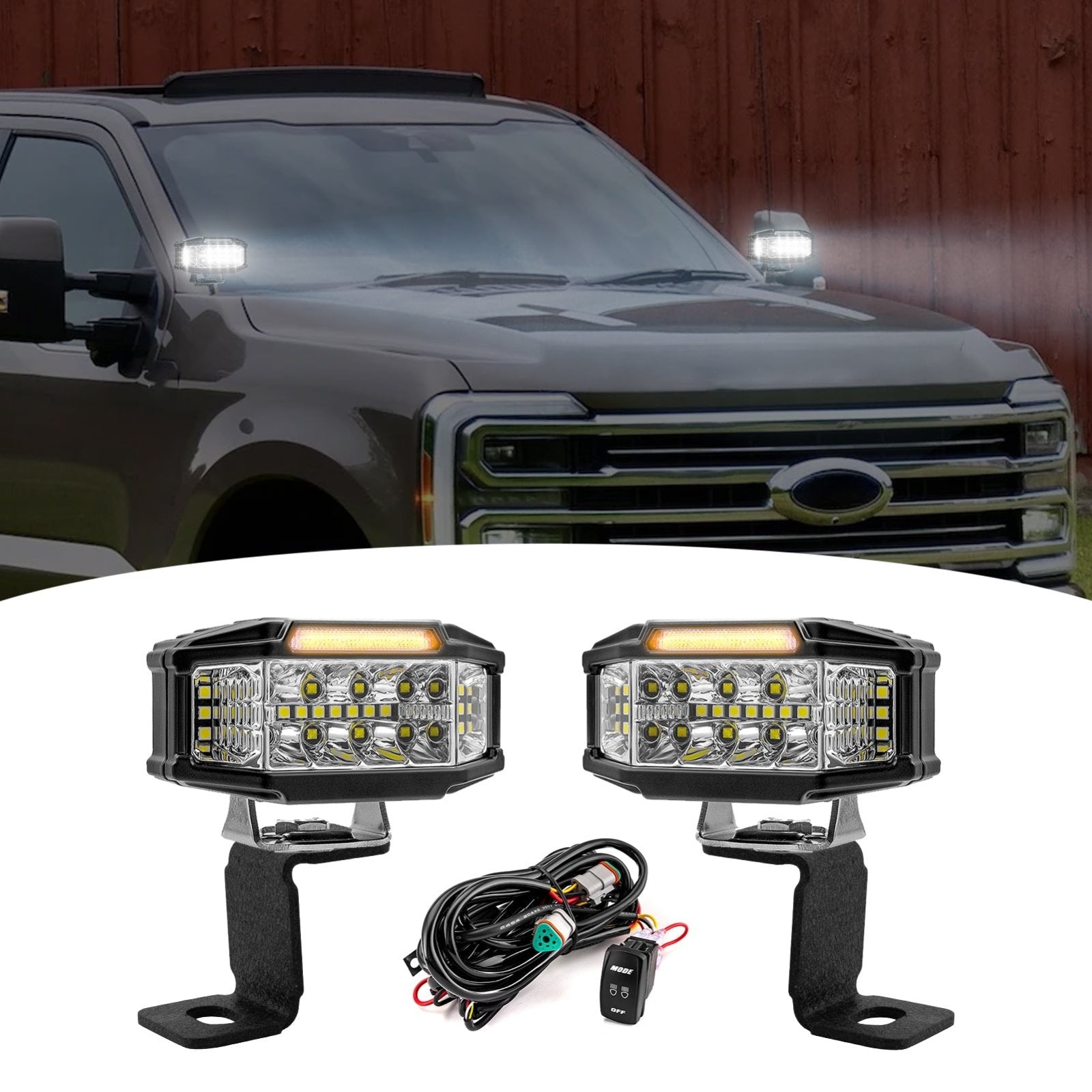 2023-2026 Ford Super Duty F250/350/450 White&Amber Strobe 3.5 Inch LED ...