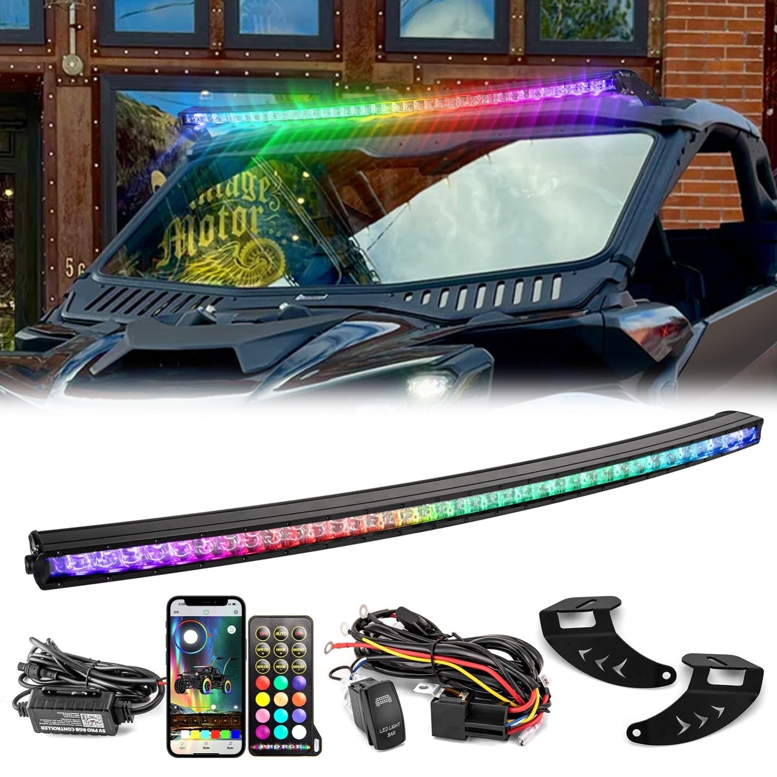 2024-2025 Can Am Maverick R/R Max Roof 42" Curved RGBW Flood LED Light ...