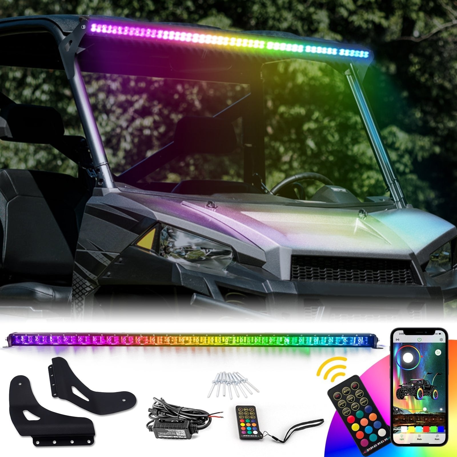 50inch RGBW LED Chasing Light Bar for 2017-2026 Polaris Ranger XP 1000 ...