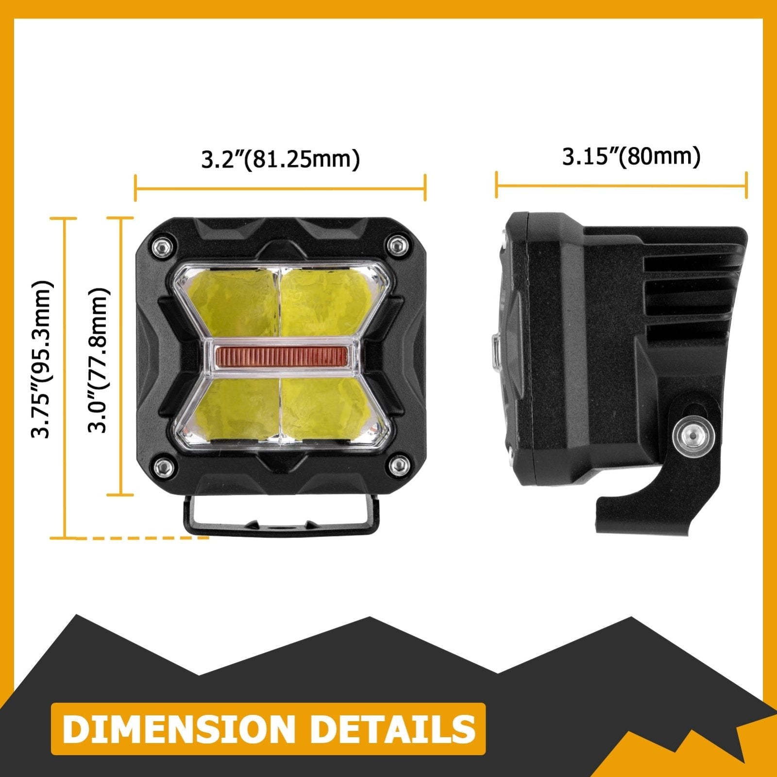 Pickups Trucks UTV SUV White & Amber Spot Beam & DRL BackLight 3" LED ...