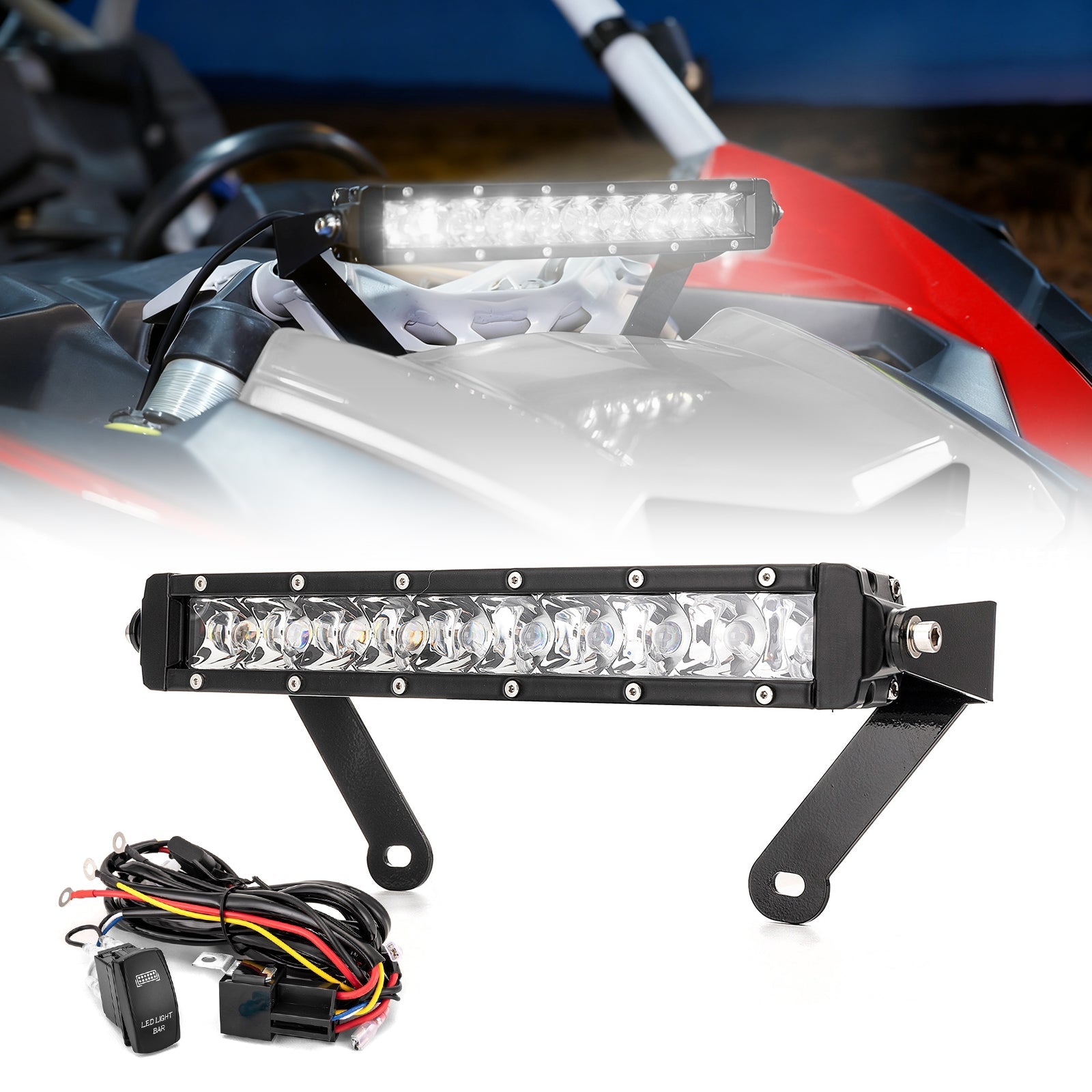 UTV 12" White Single-row Straight Hood Light Bar Kit for 2017-2025 Can ...