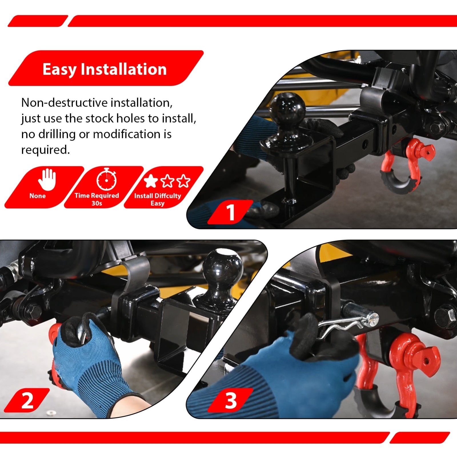 UTV ATV 3 in 1 Ball Mount with 2" Trailer Ball, Universal Fit for 2x2 ...