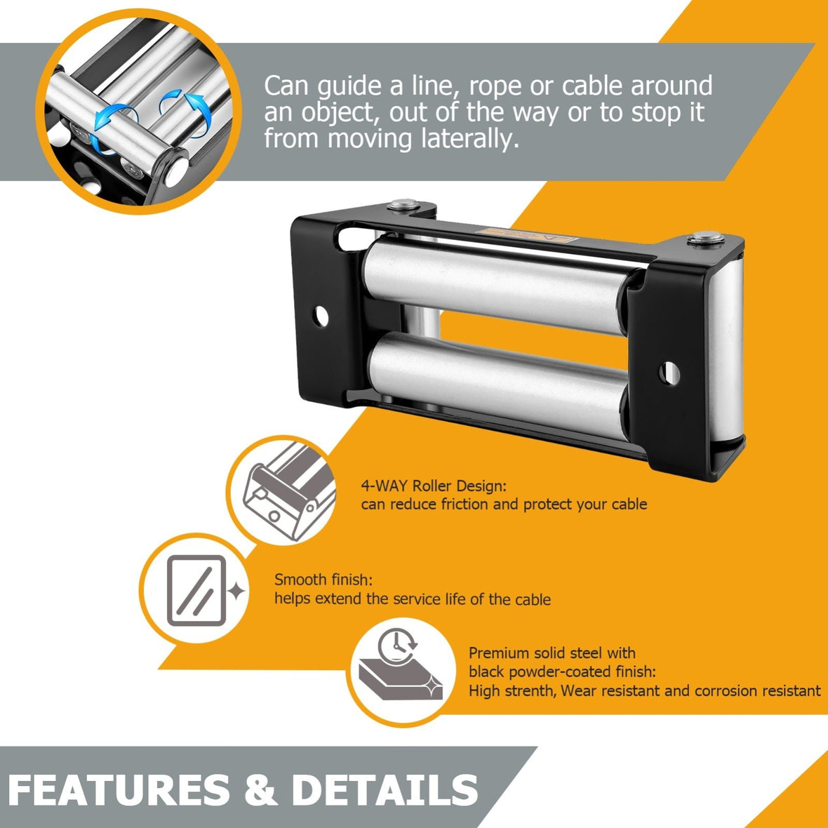 10" Heavy Duty Winch Roller Fairlead Cable Guide for Jeep SUV UTV Truc | Weisen