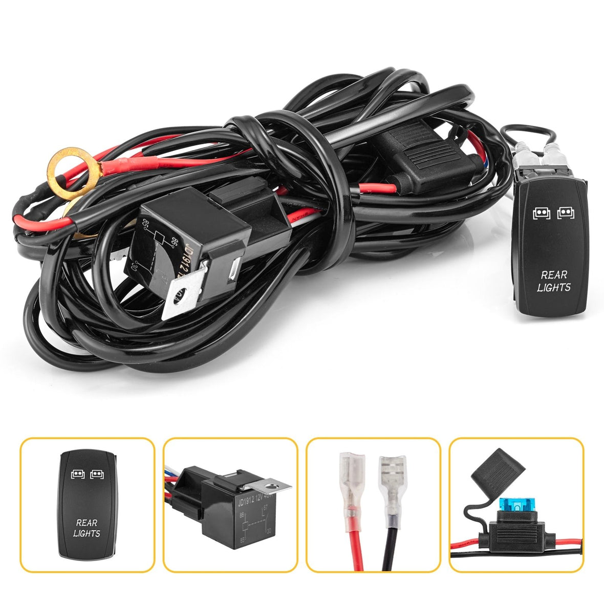 10ft Rear Lights Wiring Harness Kit 12V Fuse Relay ON/OFF Rocker Switc ...