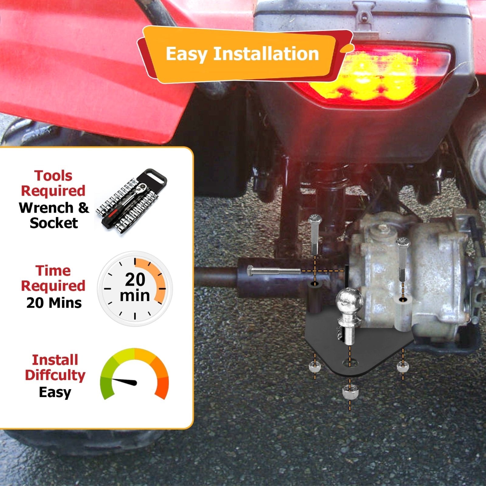 1997-2018 Honda TRX250 Recon Steel Rear Trailer Hitch Receiver Ball Mo ...