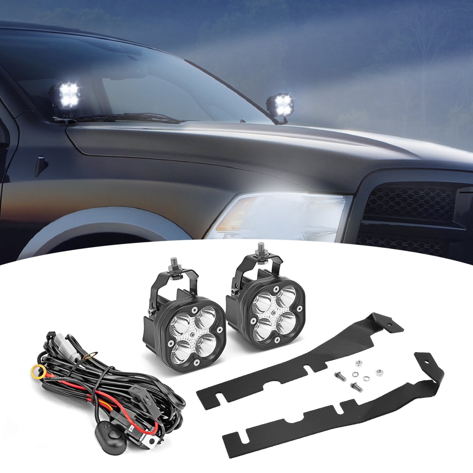 2010-2018 Dodge RAM 1500/2500/3500 Hood Hinge 40W High Power LED Light ...