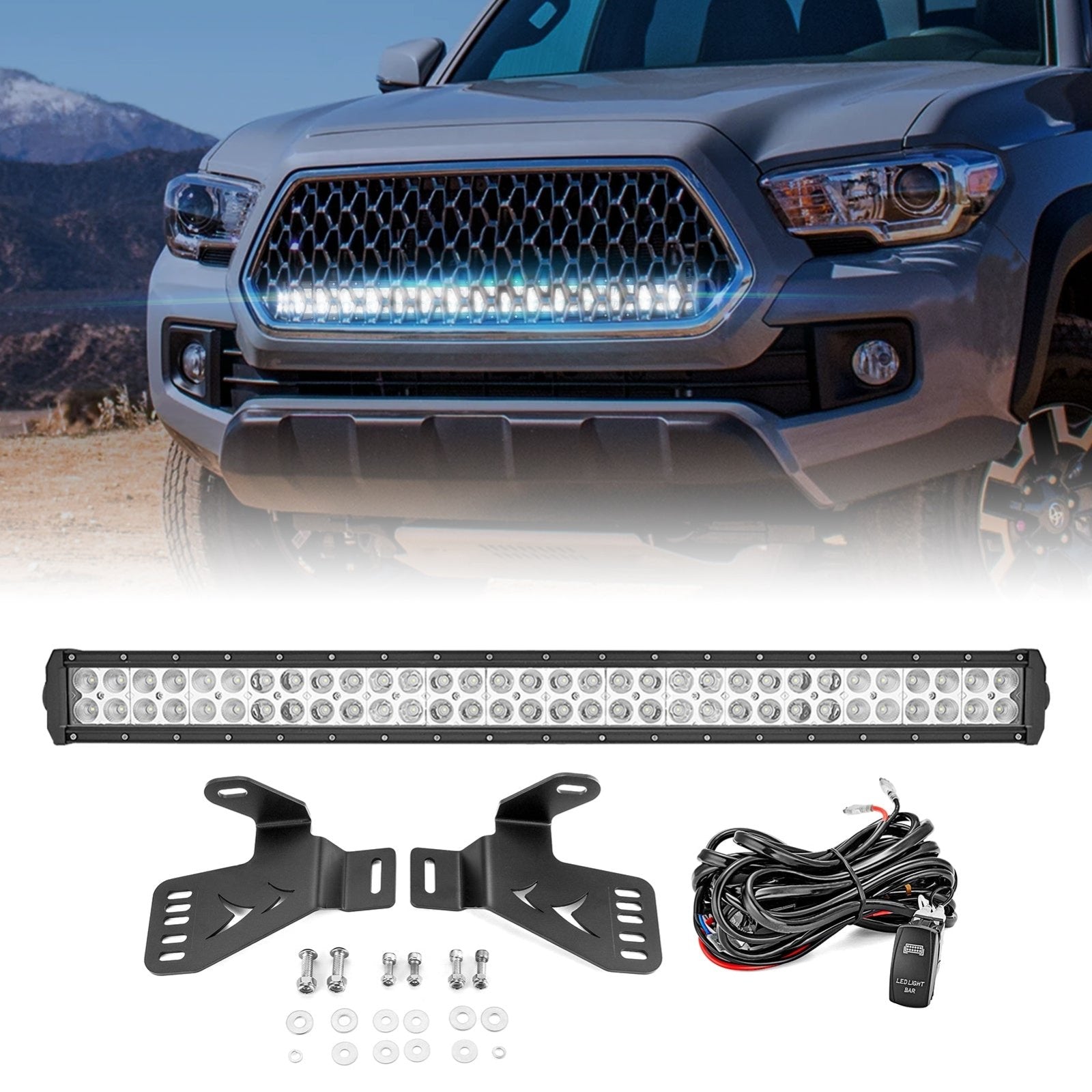 2016-2023 Toyota Tacoma Upper Grille 32" Straight LED Light Bar Kit ...
