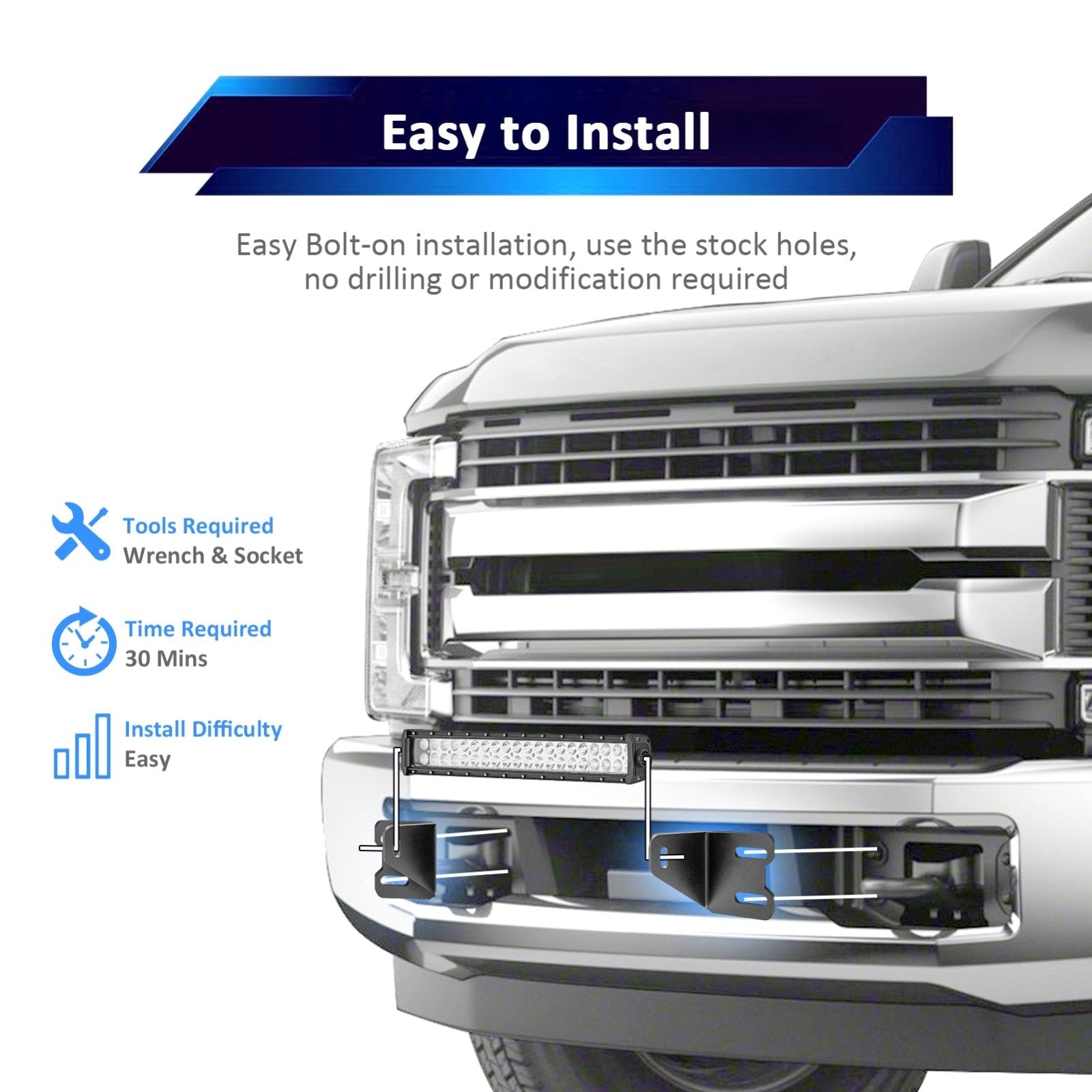 2017-2019 Ford F250 F350 Super Duty Front Bumper Lower Grill 22" Light ...