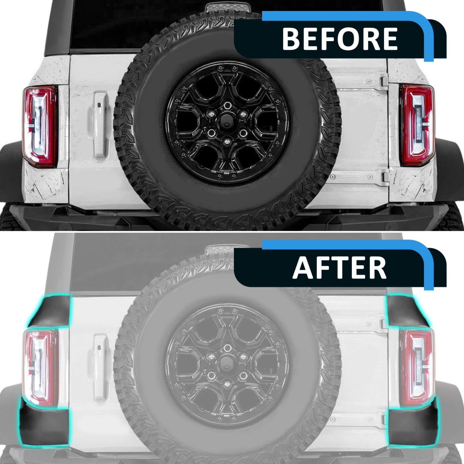 2021-2023 Ford Bronco 2/4 Door Matte Black Rear Corner Protector Edge ...