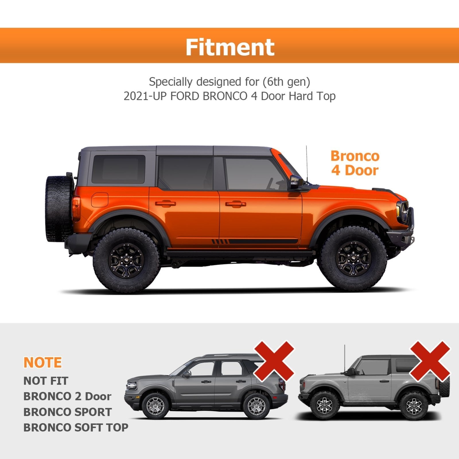 2021-2023 Ford Bronco 4 Door Hard Top Steel Rear Window Storage Molle ...