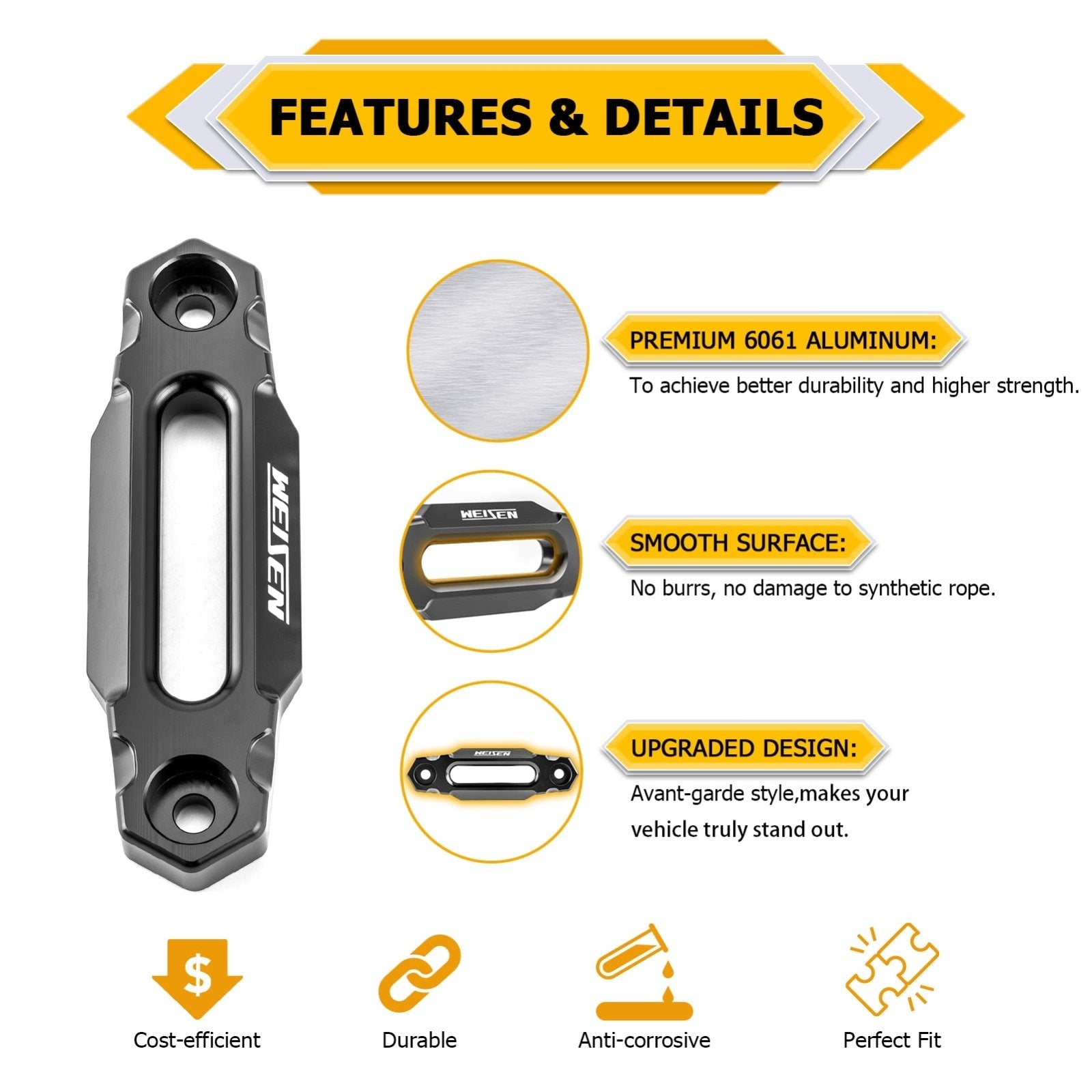 6061 Aluminum Black 6" Hawse Fairlead for 3500-5500 LBS UTV WINCHES ...