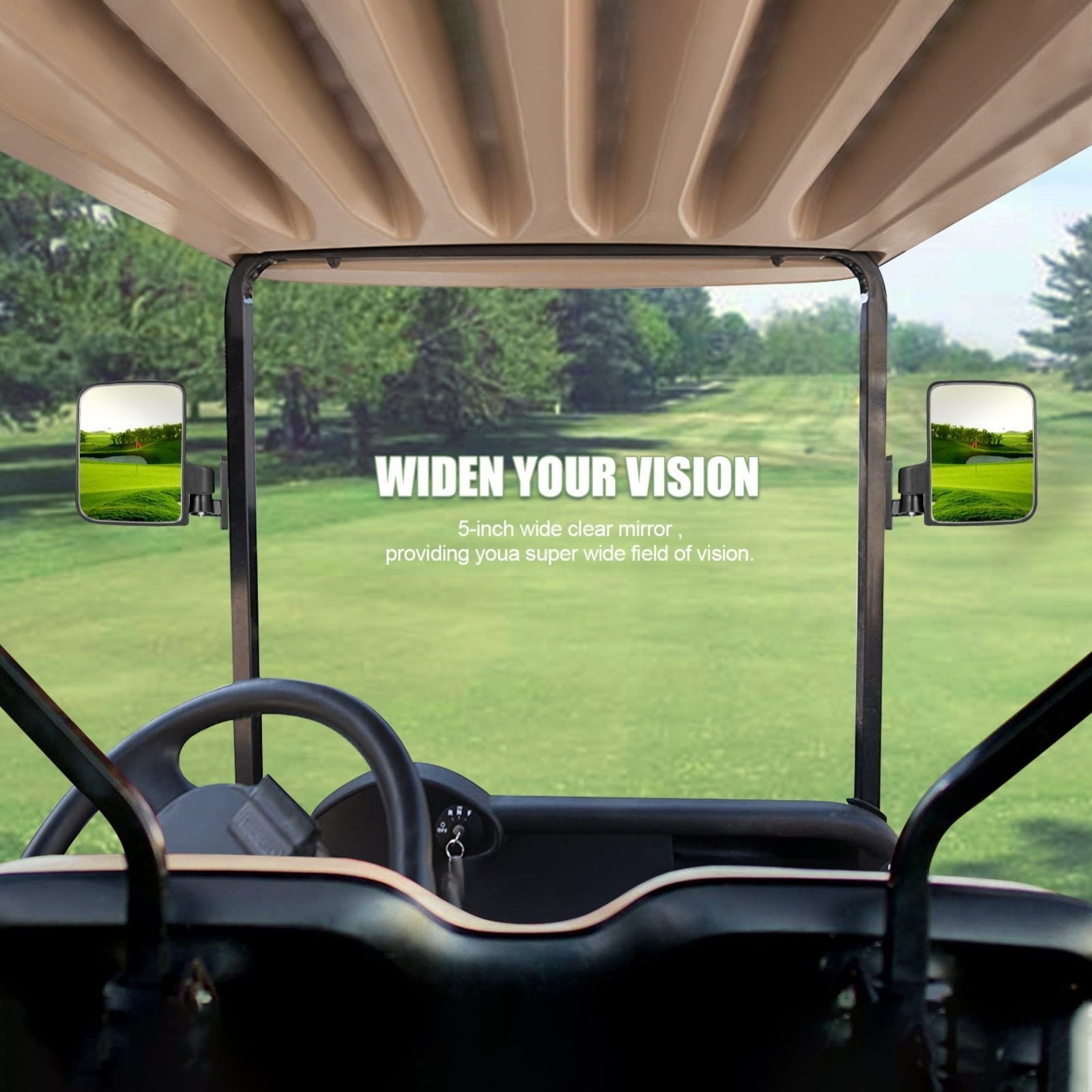 Golf Cart Folding Rear View Side Mirrors + 16.5" Wide Center Mirror fo ...