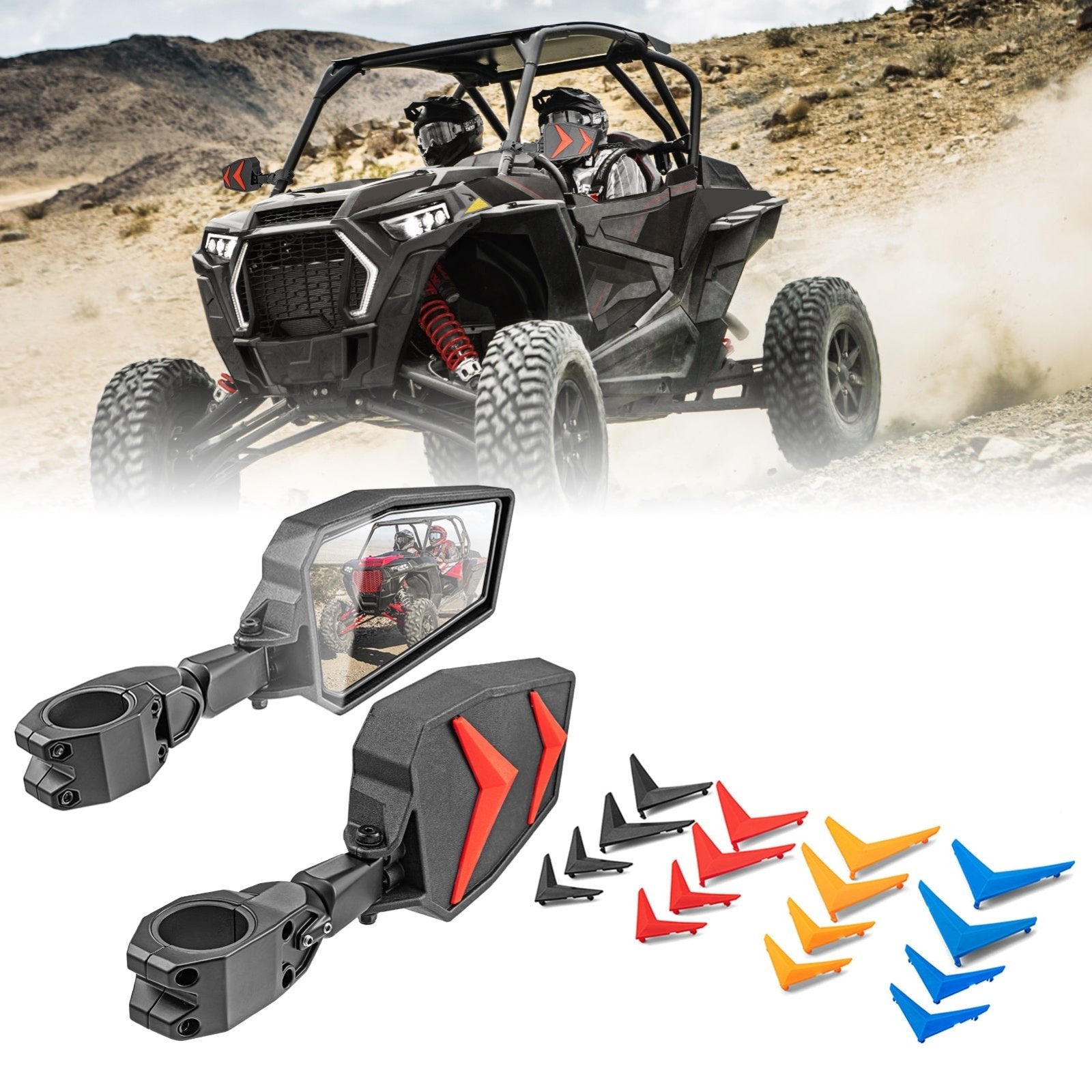 Polaris RZR 900 1000 Rear View Mirrors for 1.75" 2" Round Roll Bar | Weisen