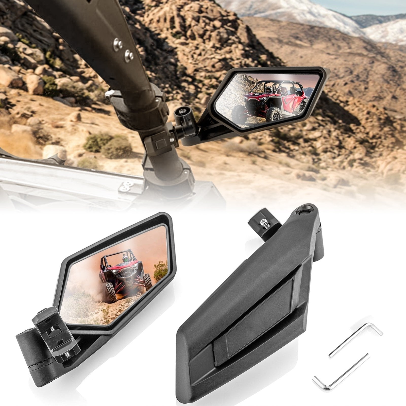 Universal All 1.5"-2" Round Roll Cage UTV Rear Side Racing Mirrors | Weisen