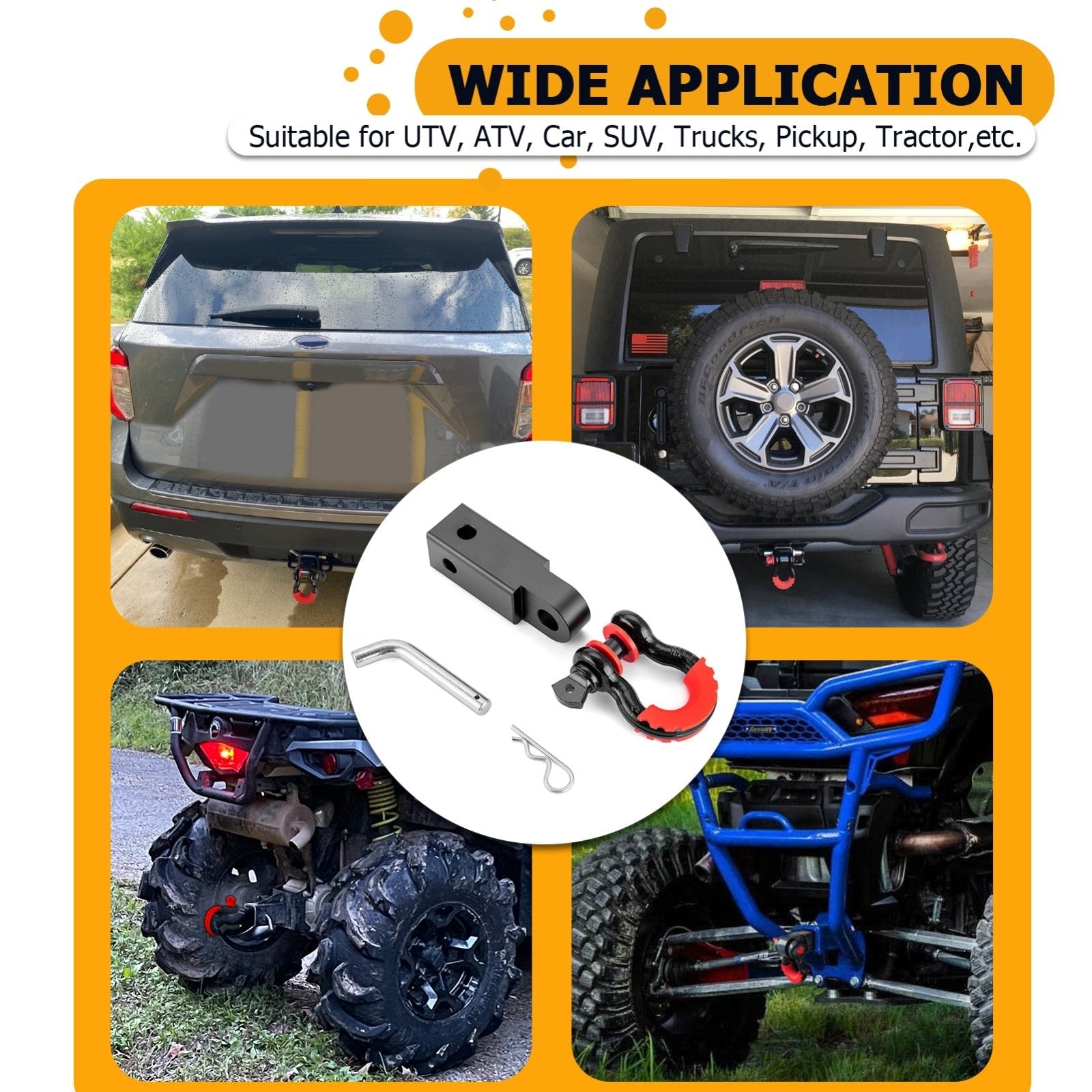 UTV ATV SUV Truck Universal 2" Shackle Hitch Receiver & 3/4" D Ring Ki ...
