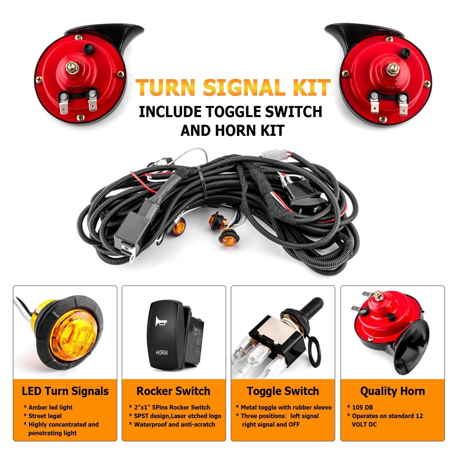 UTV/ATV Universal Street Legal Turn Signal Kit With Toggle Switch & Ho ...