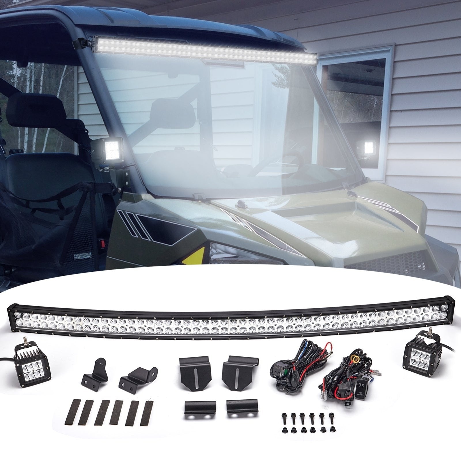 Weisen 50" Curved LED Light Bar & 24W Light Pod Kit for Polaris Ranger